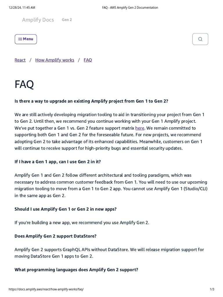 FAQ - AWS Amplify Gen 2 Documentation | PDF | Amazon Web Services | Cloud Computing
