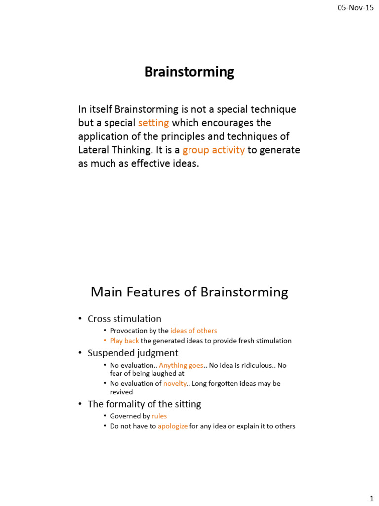 Brain Storming Technique | PDF | Brainstorming | Cognition