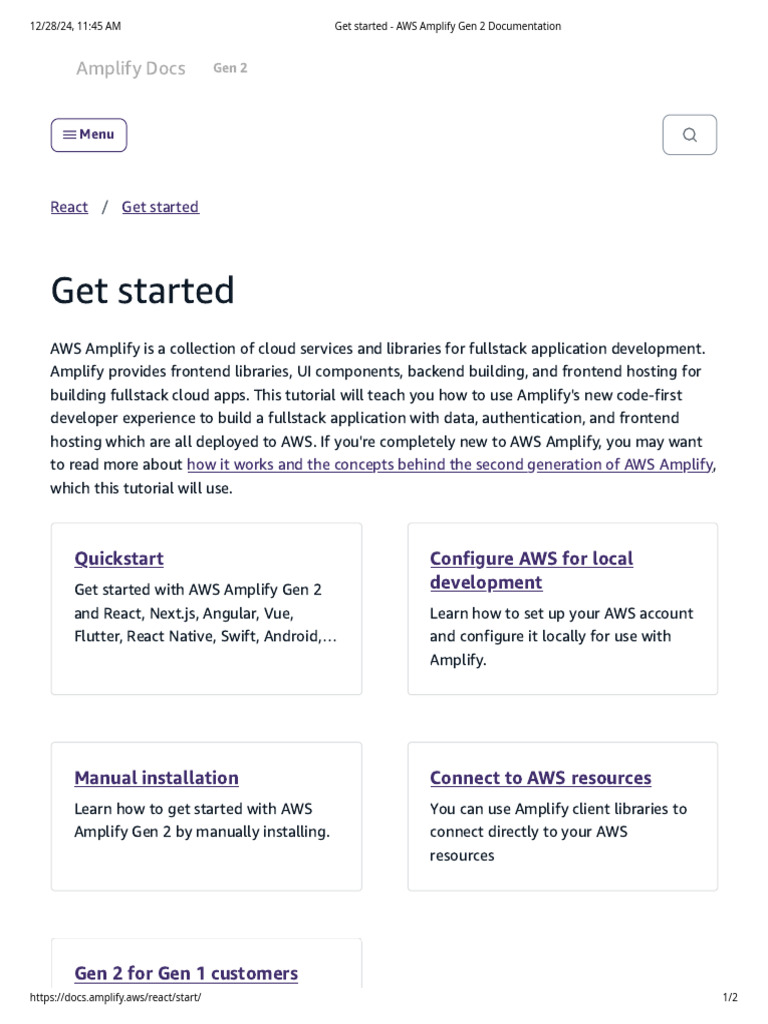 Get started - AWS Amplify Gen 2 Documentation | PDF | Amazon Web Services | Cloud Computing