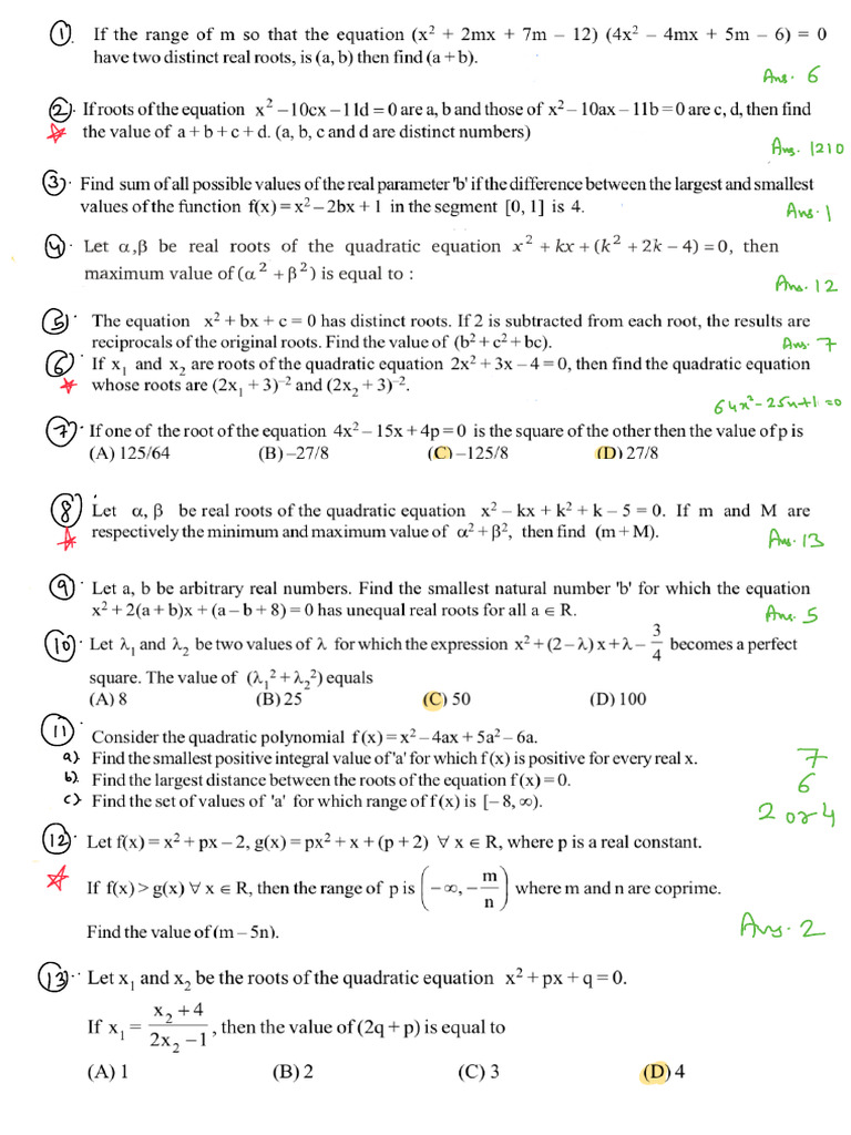 Quadratic Practice Qns(1) | PDF