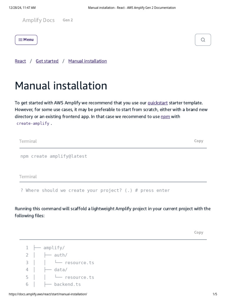 Manual installation - React - AWS Amplify Gen 2 Documentation | PDF | Computer Science ...