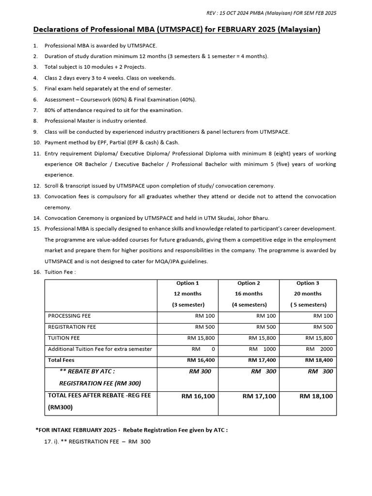 Student Declaration_utm (Pmba) Intake Feb 2025 for Ms Chasturi | PDF ...