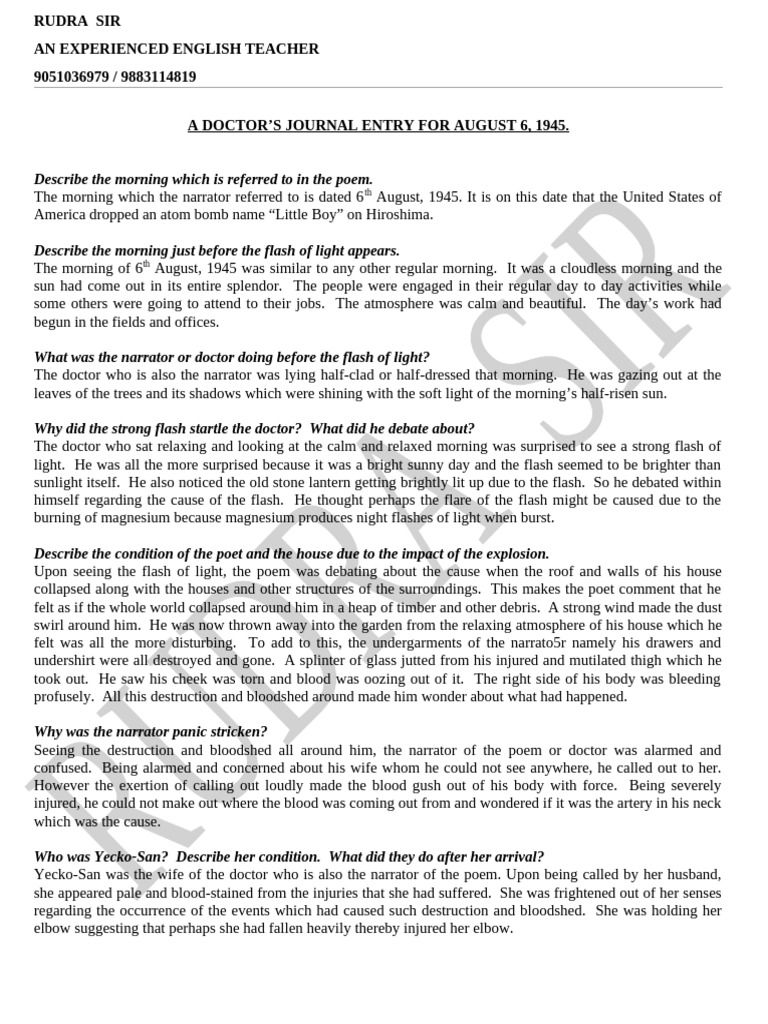 A DOCTOR'S JOURNAL ENTRY FOR AUGUST 6, 1945 | PDF | Flash (Photography)