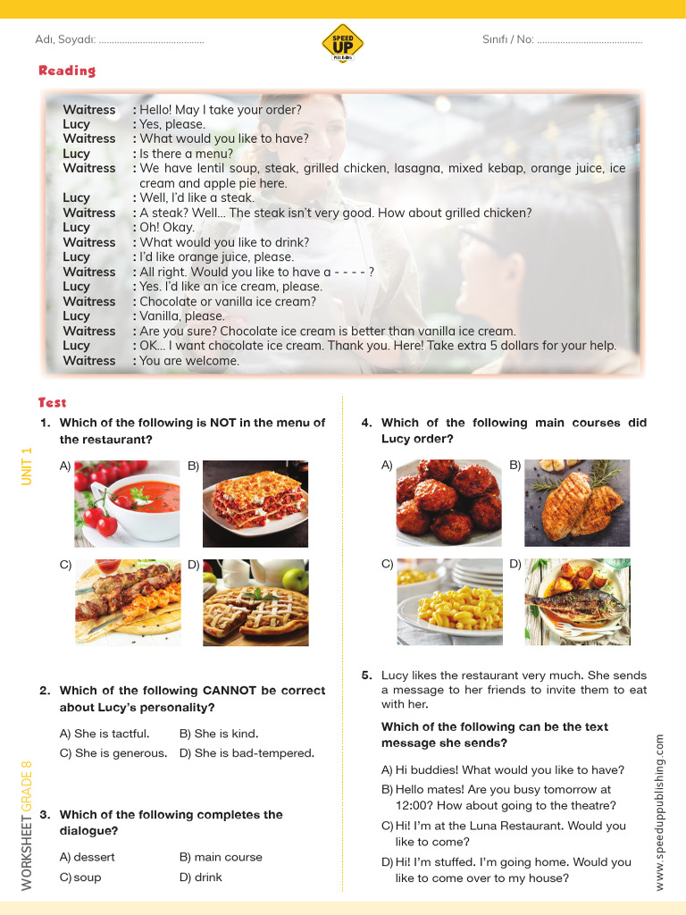 8 Reading Writing | PDF | Cuisine | Foods