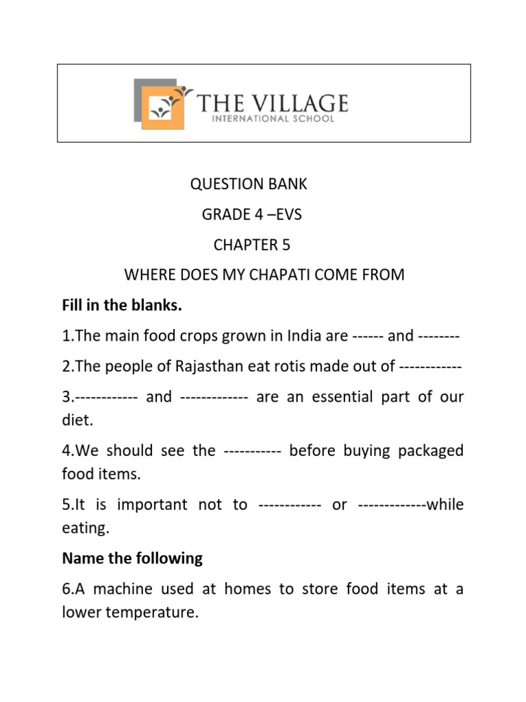 Class 4 EVS Question Bank: Chapati Origins | PDF