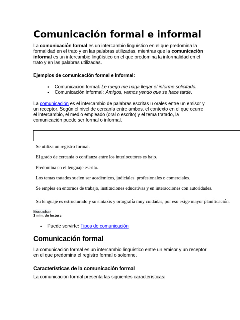 Comunicación Formal e Informal | PDF | Comunicación | Conversacion