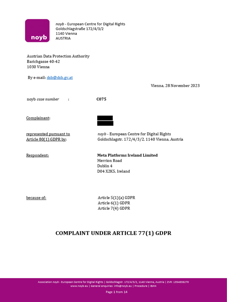 GDPR Complaint Against Meta's Consent Model | PDF | Facebook | Revenue