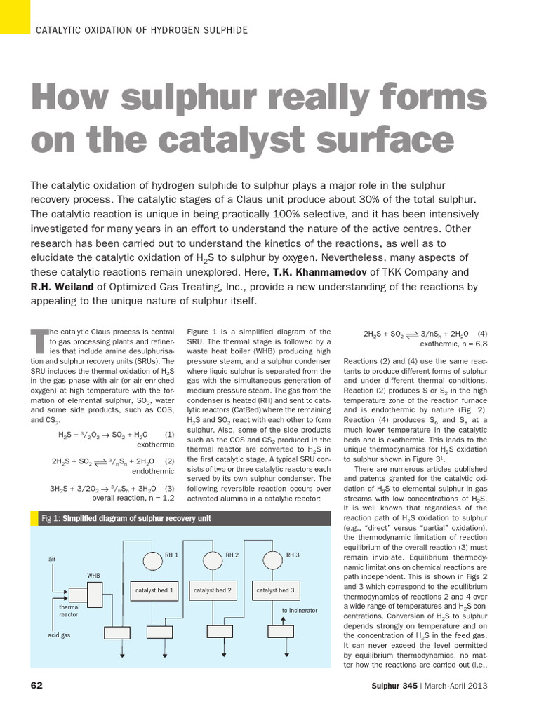 How Sulphur Forms on the Surface of the Catalyst | PDF | Catalysis ...
