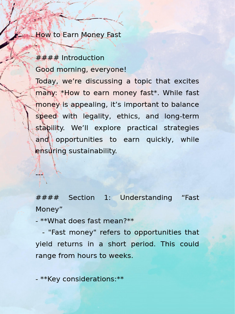 How to earn money fast | PDF | Economies | Business