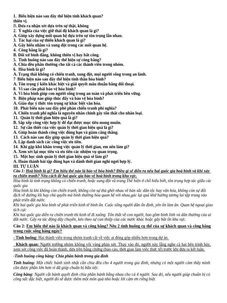 ĐỀ CƯƠNG ÔN TẬP - GDCD 9 | PDF