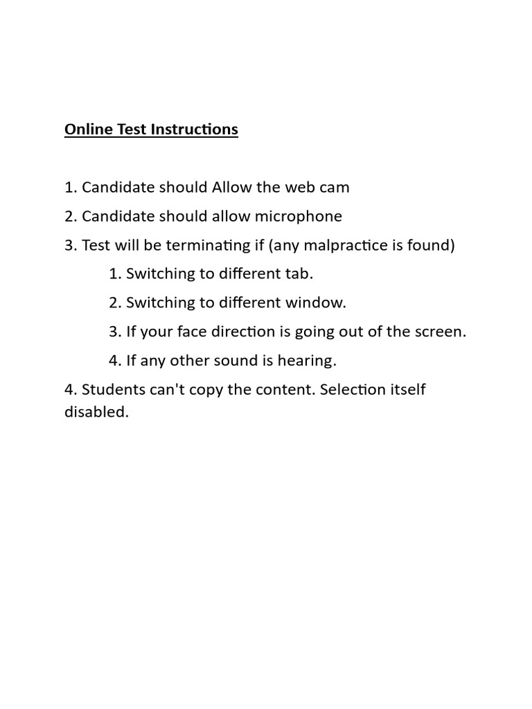 Online Test Instructions | PDF