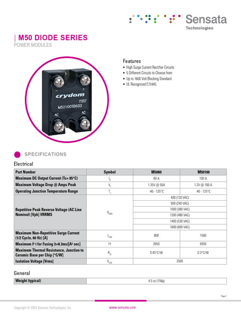 Sensata M 50 Diode Series Power Modules Datasheet | PDF | Alternating ...
