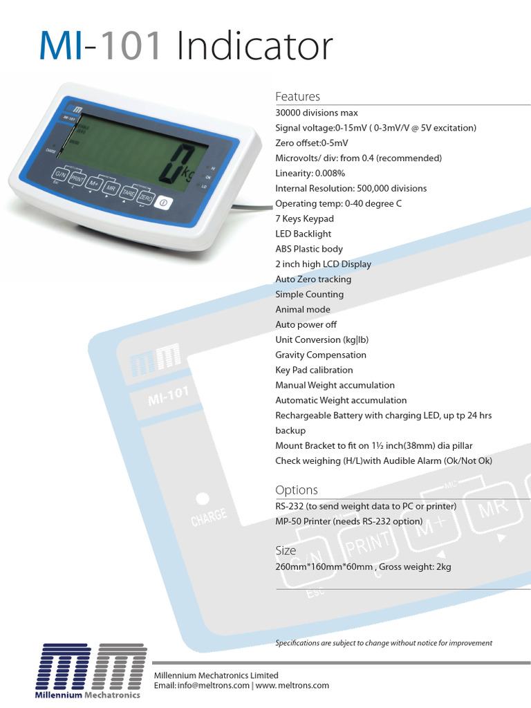 MI-101 Indicator: Features & Specs | PDF