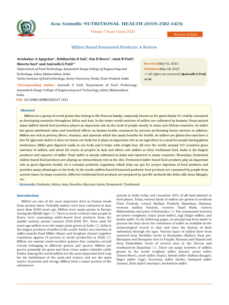 Millets Fermented Products Review | PDF | Cereals | Foods