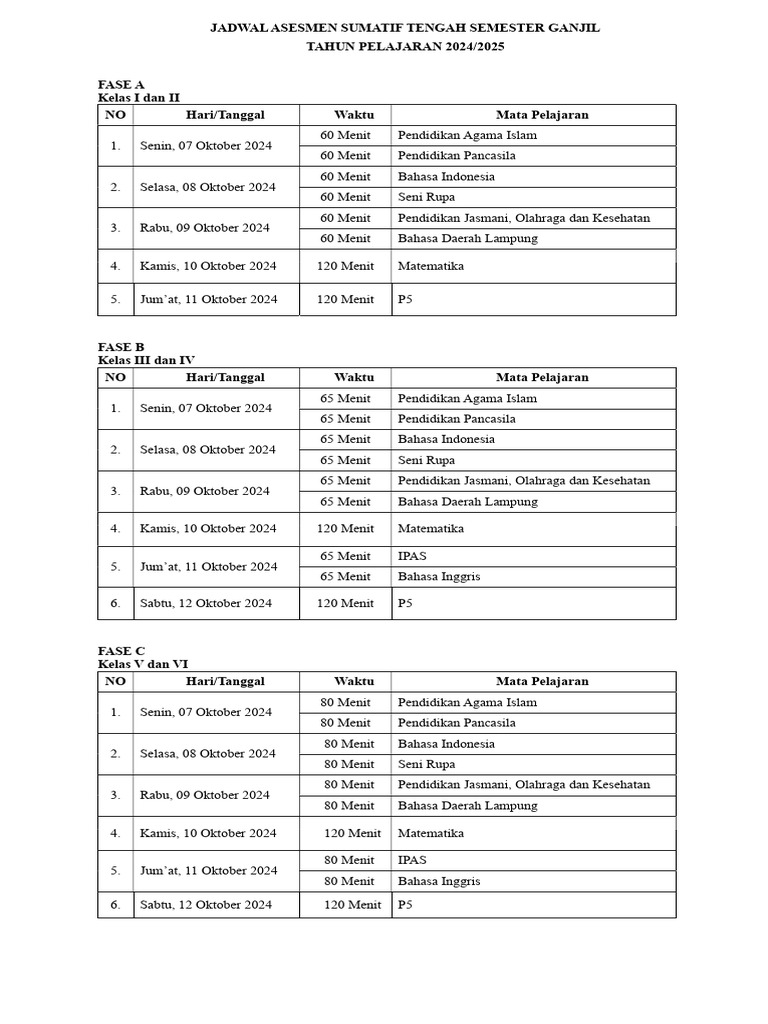 Jadwal STS Ganjil 2024 | PDF
