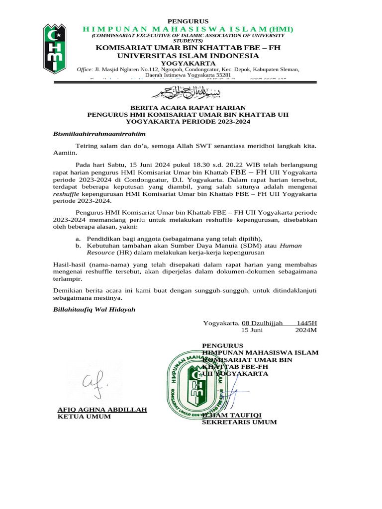 039.A.SEK.12.1445H BAP dan Surat Permohonan SK (1) | PDF