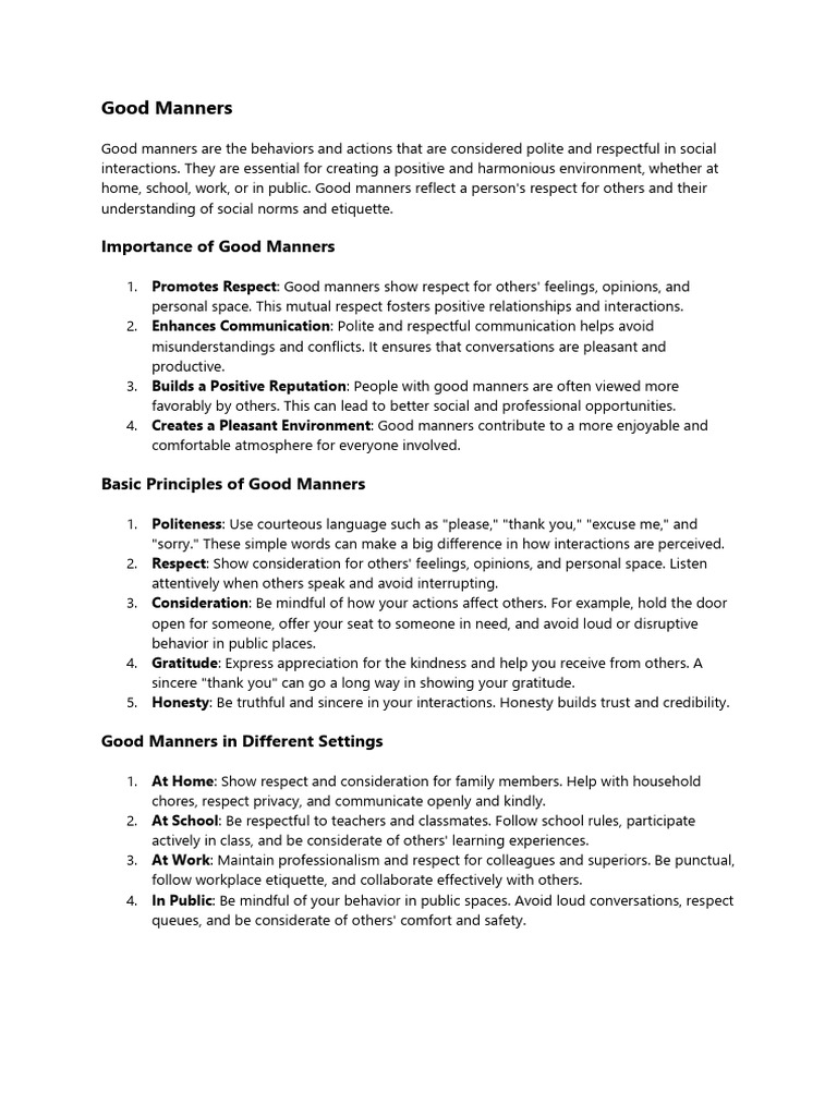 Introduction To Manners | PDF | Etiquette | Gratitude