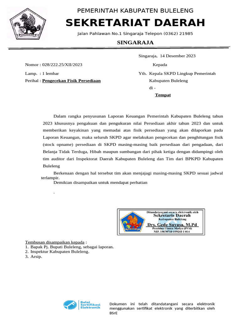 Surat Stock Opname 2024 | PDF