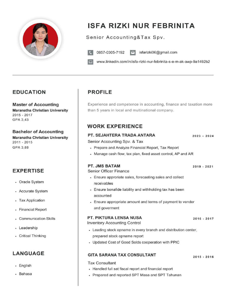Isfa Rizki Nur Febrinita Manager Akunting Resume | PDF