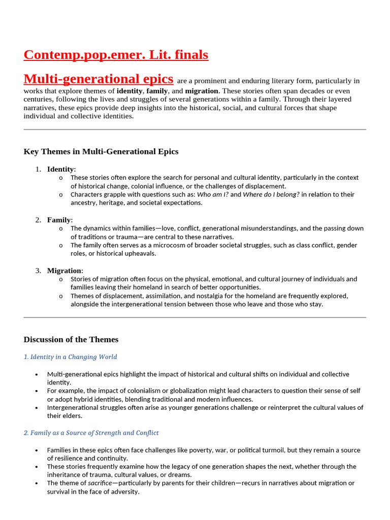 Contemporarypopularemergent Lit. Final Handout | PDF | Gothic Fiction | Narrative