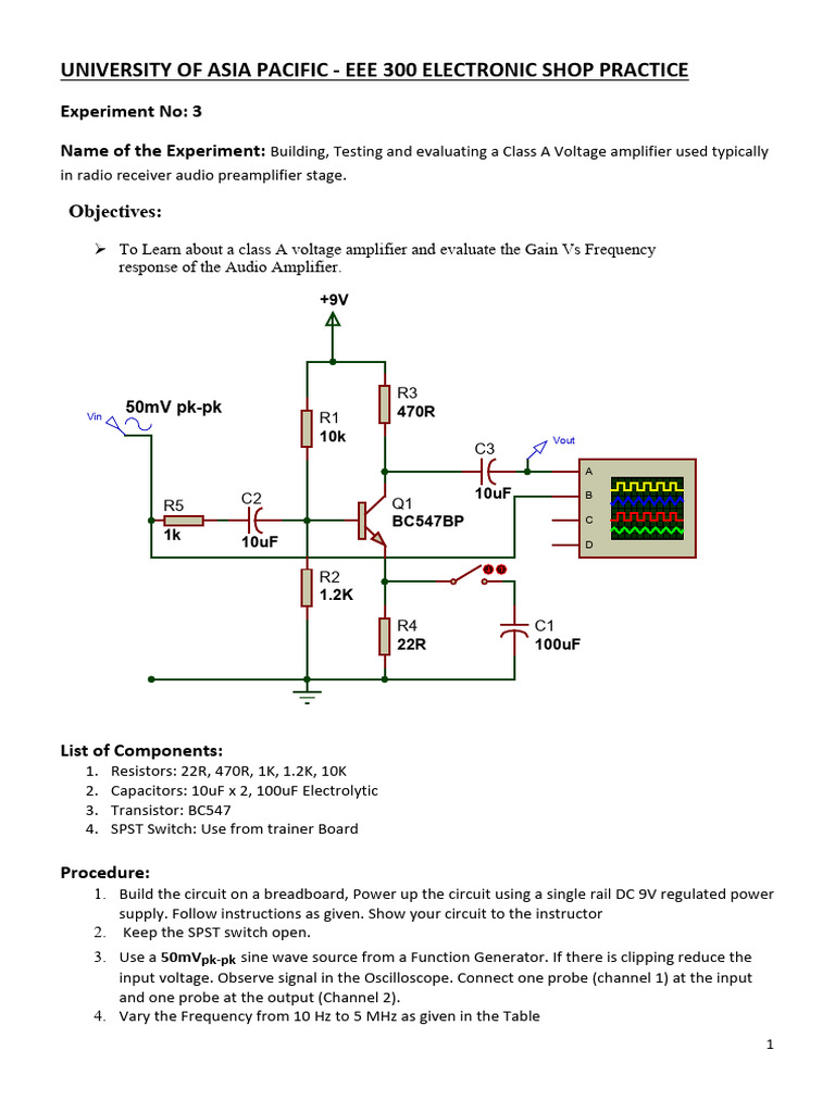 Experiment 3-Frequency response_Class A Audio Amp | PDF | Amplifier | Analog Circuits