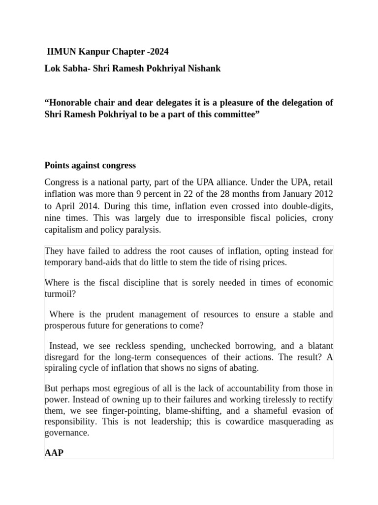 IIMUN Kanpur Chapter | PDF | Inflation | Fiscal Policy