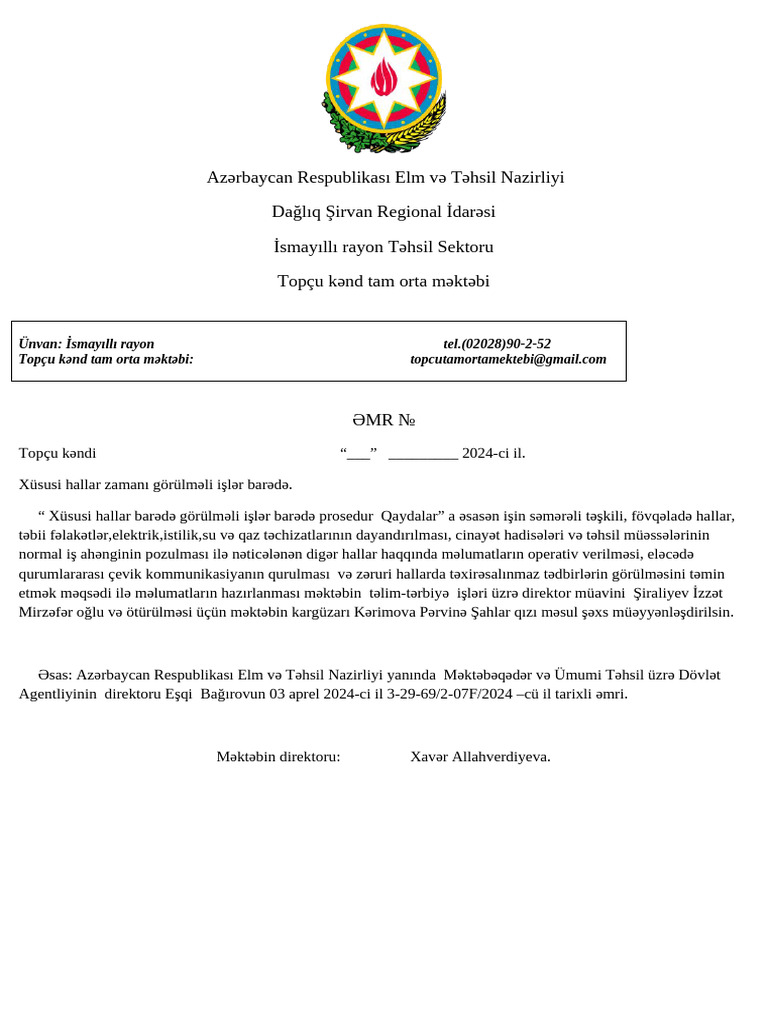 İnventar. Əmri | PDF