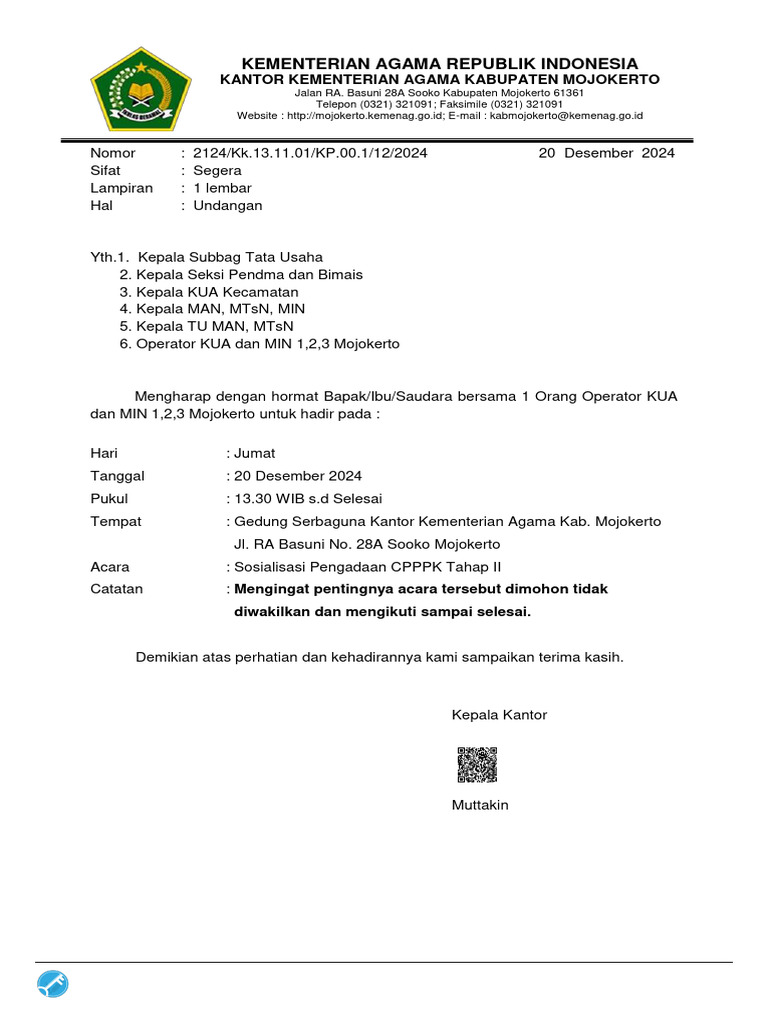 Undangan Sosialisasi CPPPK Tahap II 20 Des 2024 | PDF