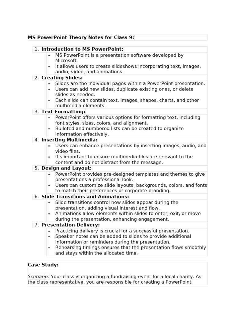 MS PowerPoint Theory Notes For Class 9 | PDF | Microsoft Power Point ...