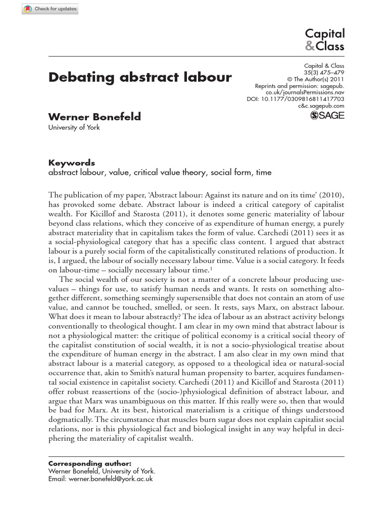 Bonefeld 2011 Debating Abstract Labour | PDF | Karl Marx | Value ...