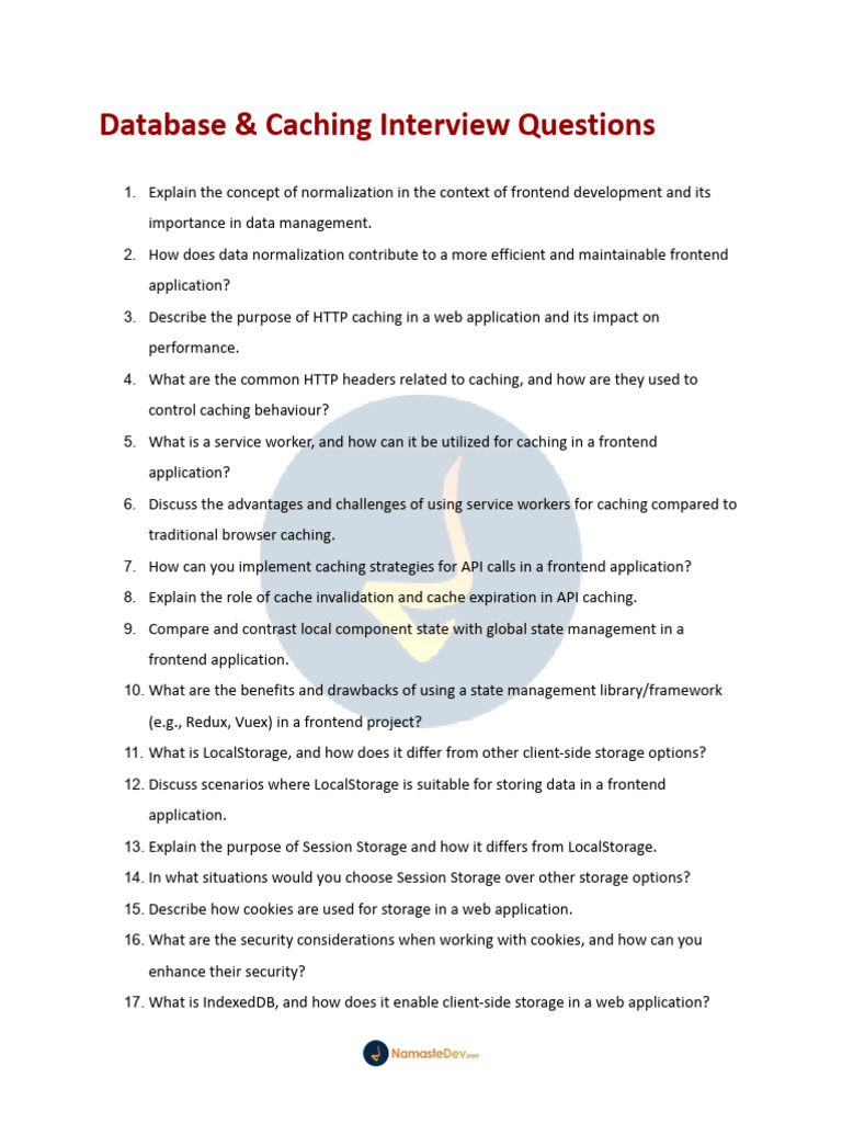 12.03. Database Caching Interview Questions | PDF