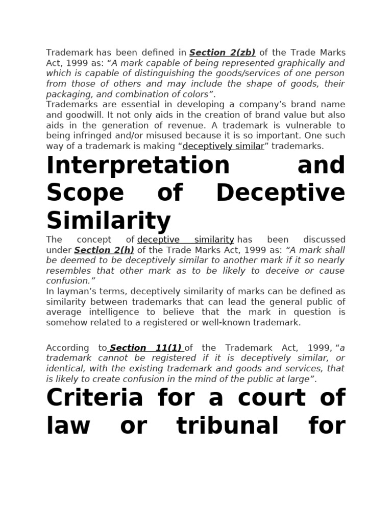 Understanding Deceptive Similarity in Trademarks | PDF | Trademark ...