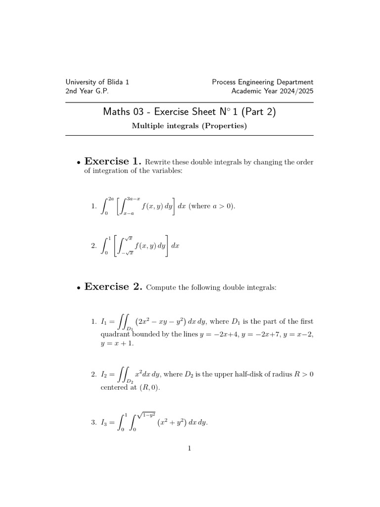 Exercise Sheet N1 Part2 GPL2 MATHs3 2024 25 | PDF