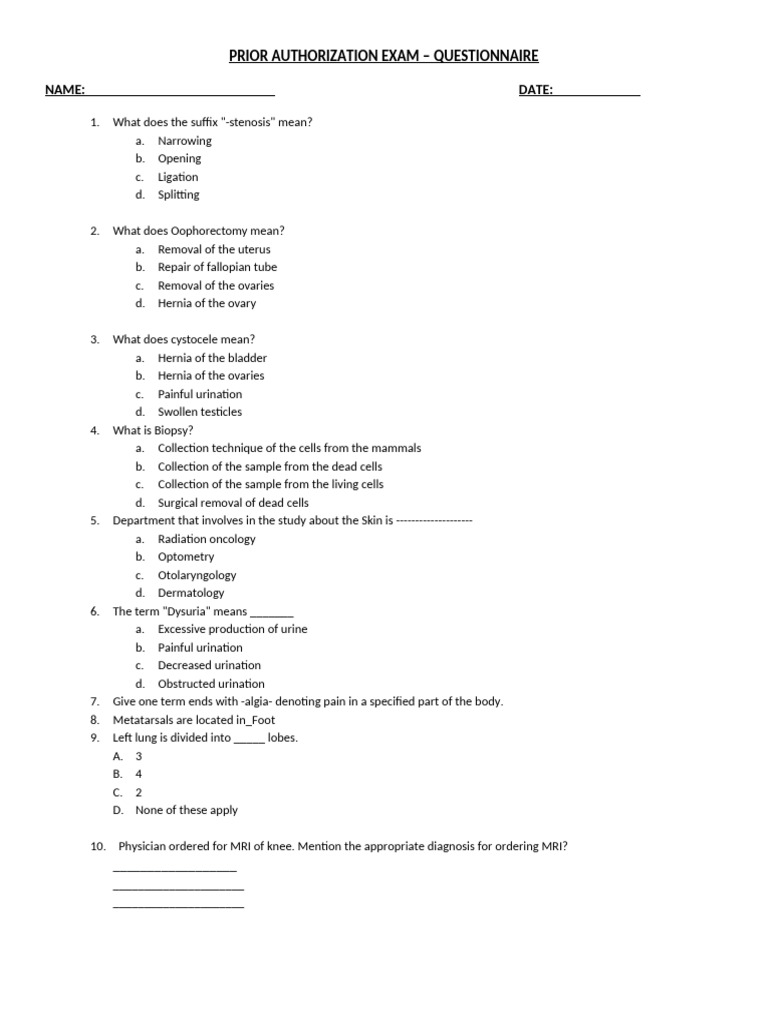 Prior Authorization Questionnaire | PDF | Kidney | Endocrine System