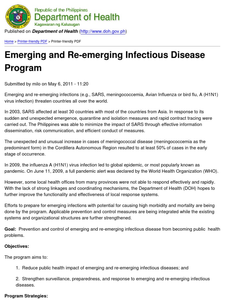 Department of Health - Emerging and Re-Emerging Infectious Disease ...