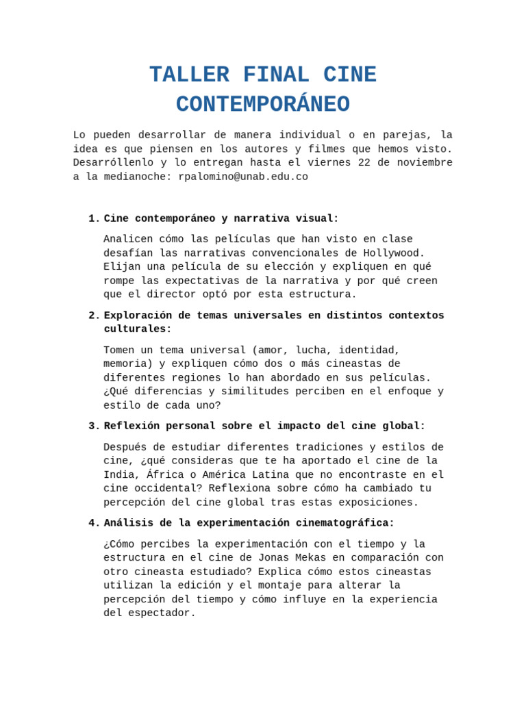 Taller Final Cine Contemporáneo | PDF