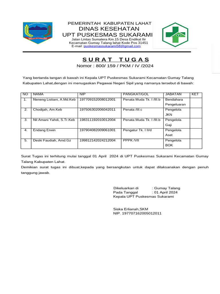 surat tugas bendahara 2024 | PDF