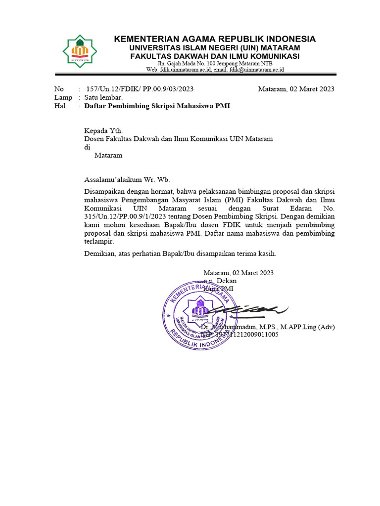 2. Daftar Pembimbing Skripsi Mahasiswa PMI-1 | PDF