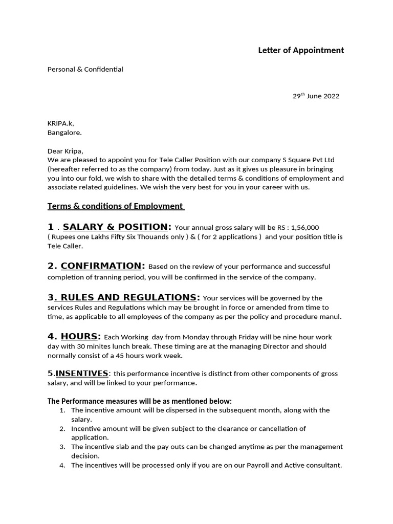 Offer Latter | PDF | Salary | Payroll