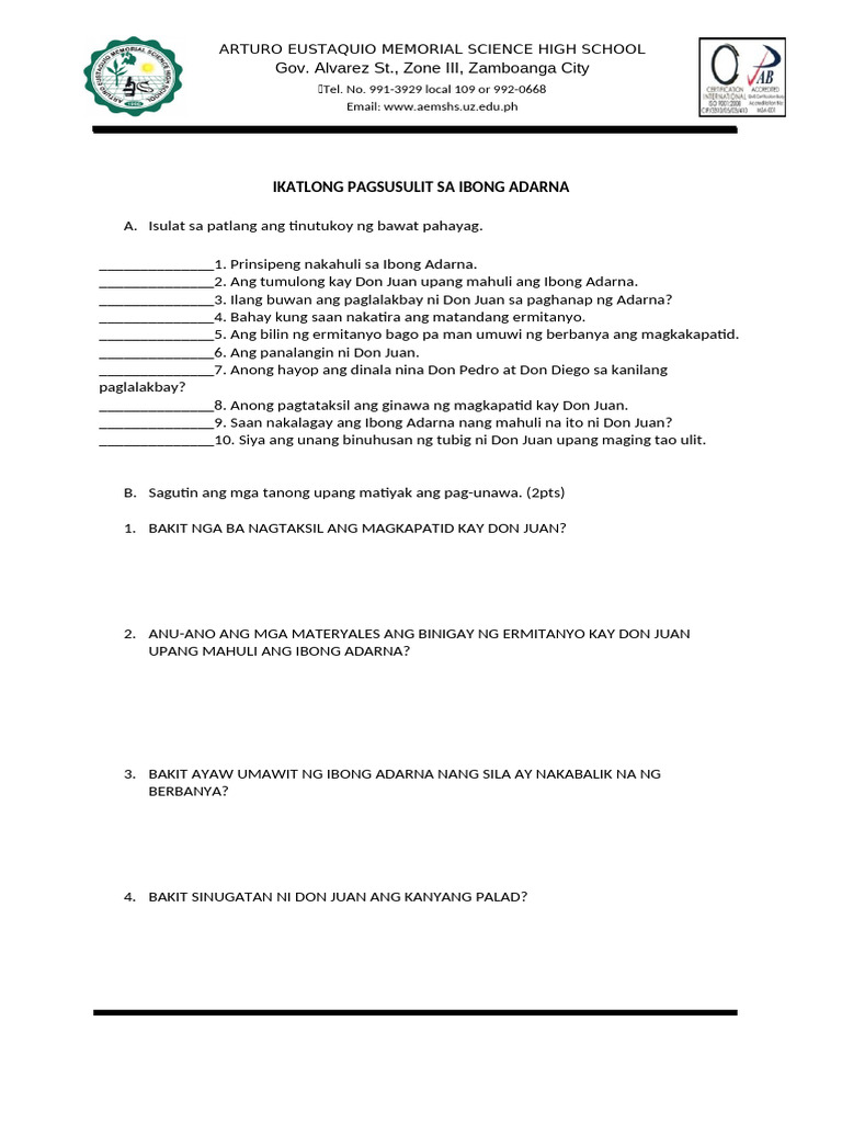 Filipino Assignment IBONG Adarna1708249744411260238 | PDF