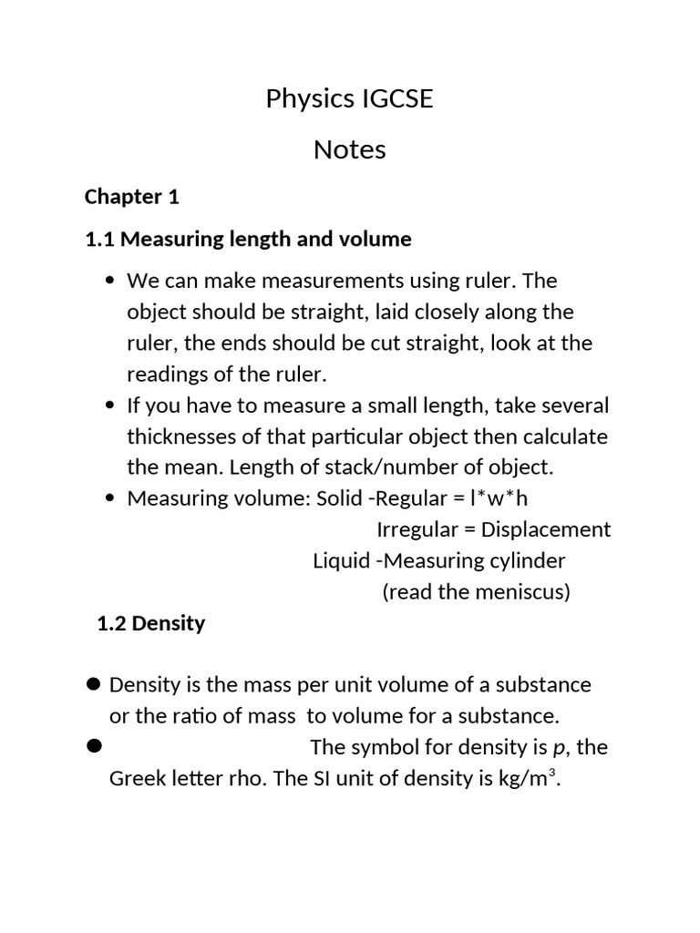 Physics Igcse Pdf Density Speed
