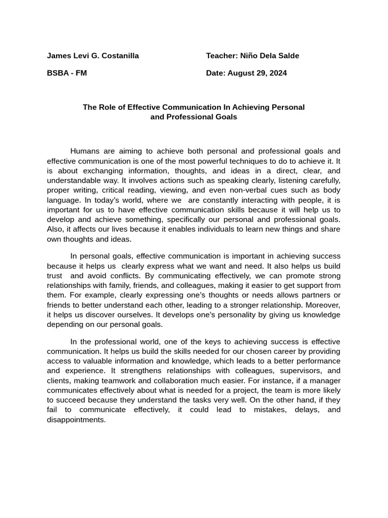 Personal Essay For PurCom | PDF | Communication | Nonverbal Communication