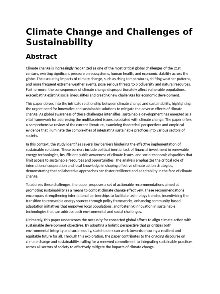 Climate Change and Sustainability Challenges | PDF | Climate Change ...