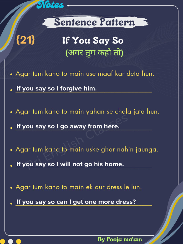 10 Days Sentence Pattern Course (Day - 3) | PDF