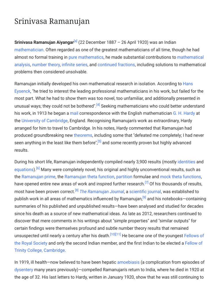 Srinivasa Ramanujan File By AKG | PDF | Mathematics