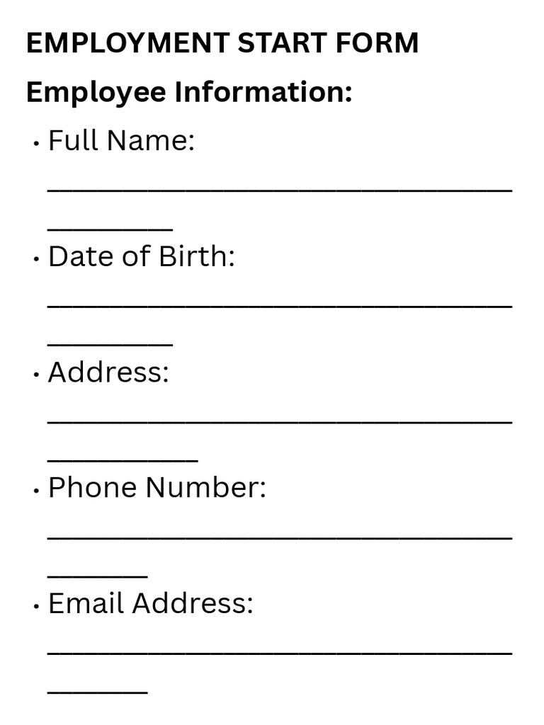 Employment Start Form Template | PDF