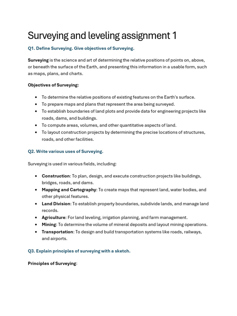 Surveying and Leveling Assignment 1 | PDF | Surveying | Geographical ...