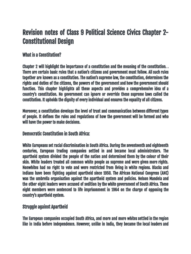 Class 9 Civics: Constitutional Design | PDF | Apartheid | African ...