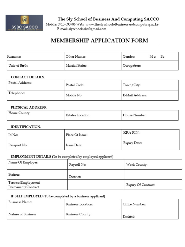 SACCO Membership Application Form | PDF