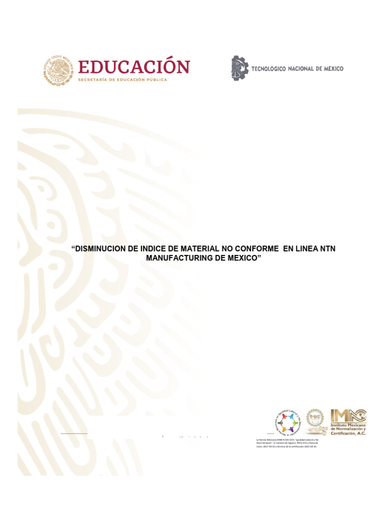 Disminucion de Indice de Material No Conforme en Linea NTN Final MK1 | PDF | Six Sigma | Business